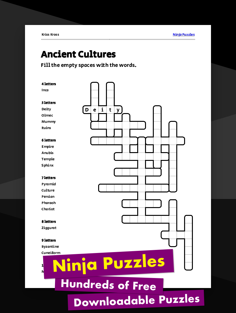 Free Ancient Cultures Kriss-Kross Puzzle - Free Printable PDF