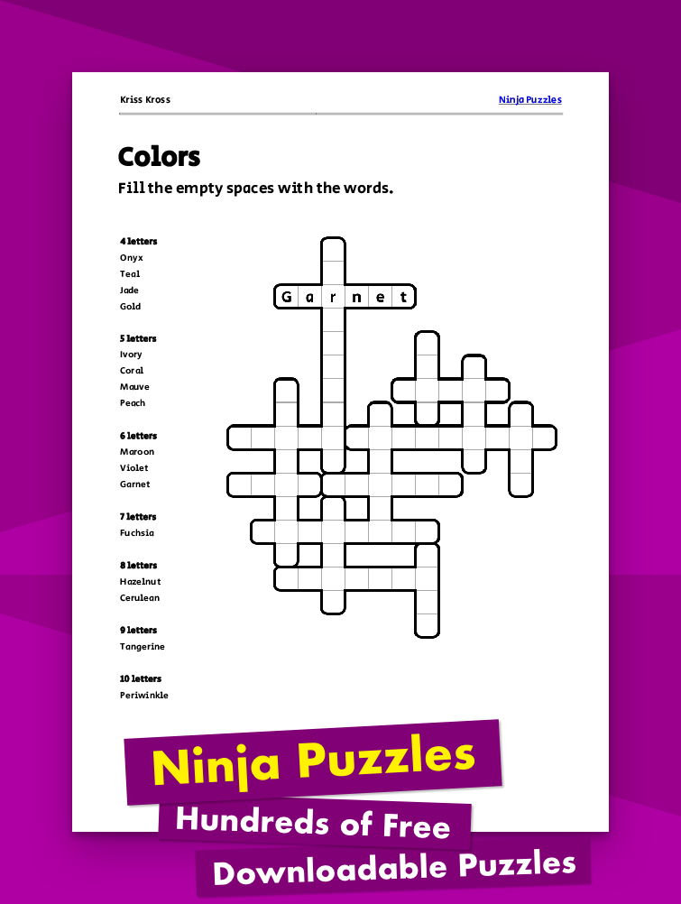 Free Colors Kriss-Kross Puzzle - Free Printable PDF