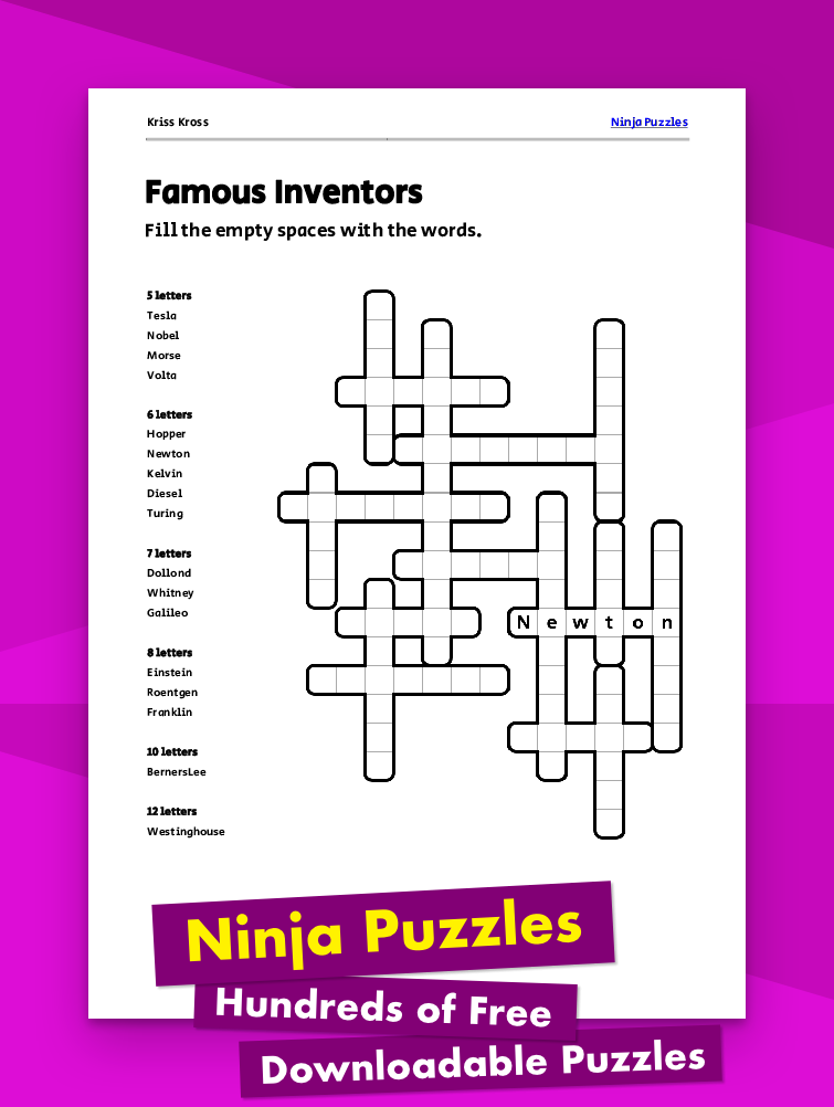 Free Famous Inventors Kriss-Kross Puzzle - Free Printable PDF