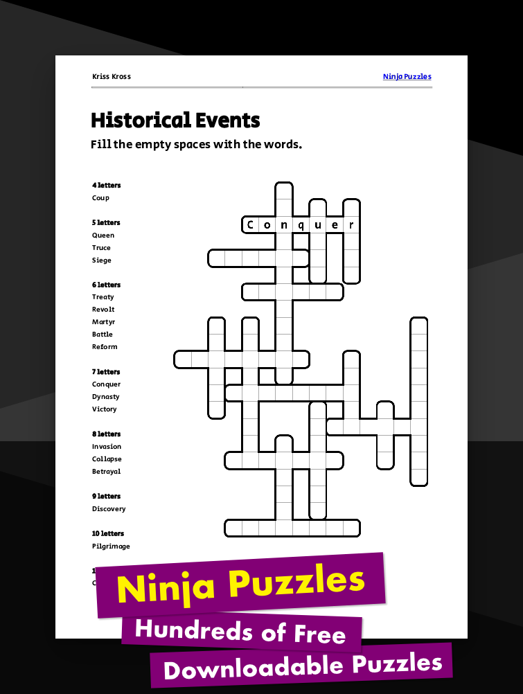 Free Historical Events Kriss-Kross Puzzle - Free Printable PDF