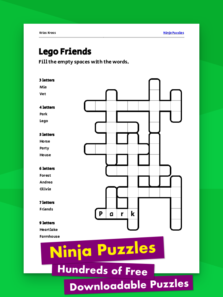 Free Lego Friends Kriss-Kross Puzzle - Free Printable PDF