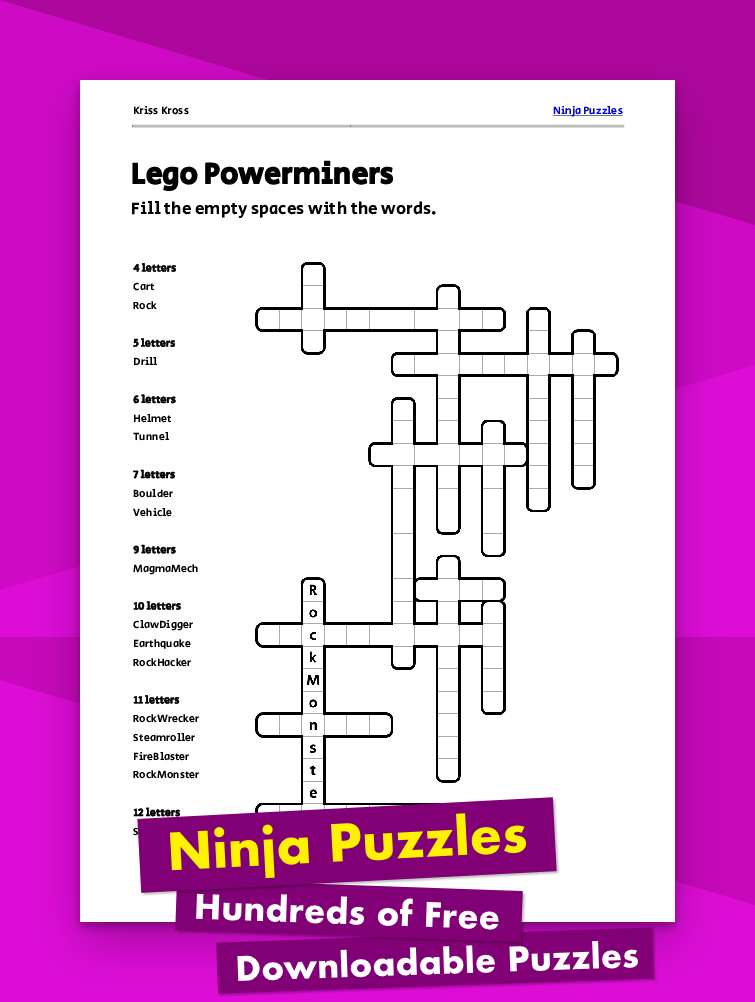 Free Lego Powerminers Kriss-Kross Puzzle - Free Printable PDF