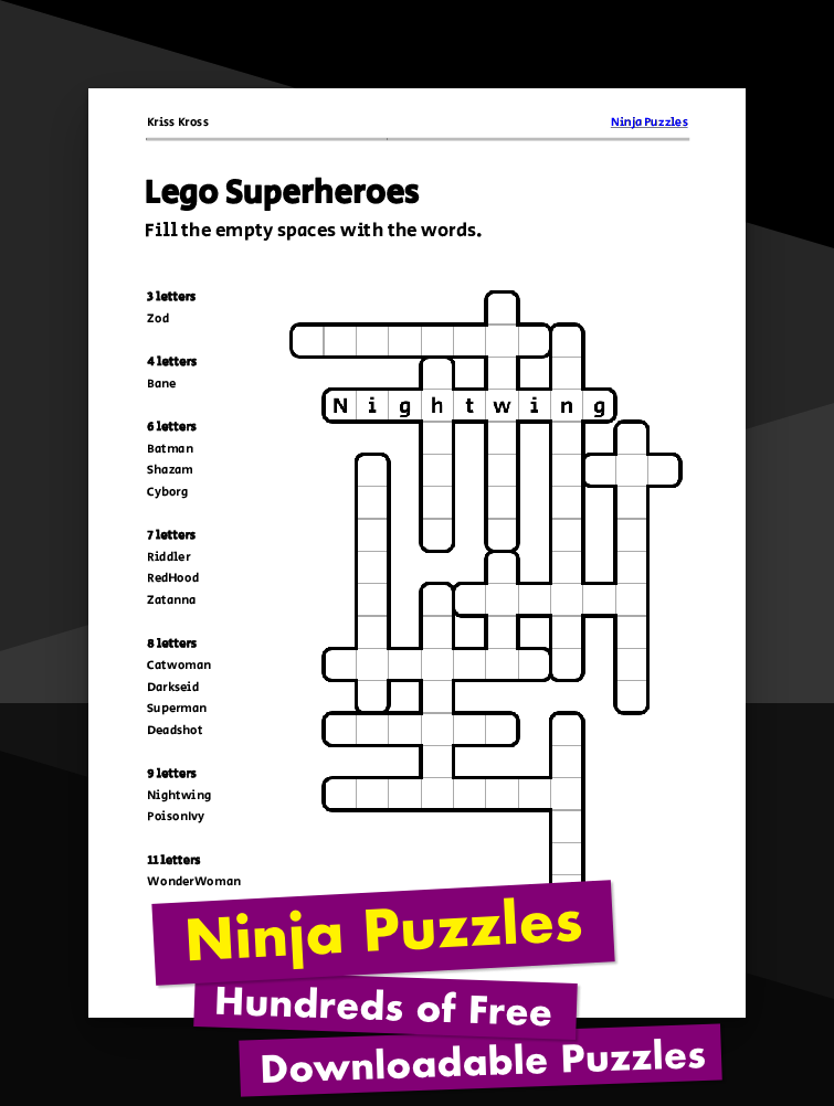 Free Lego Superheroes Kriss-Kross Puzzle - Free Printable PDF