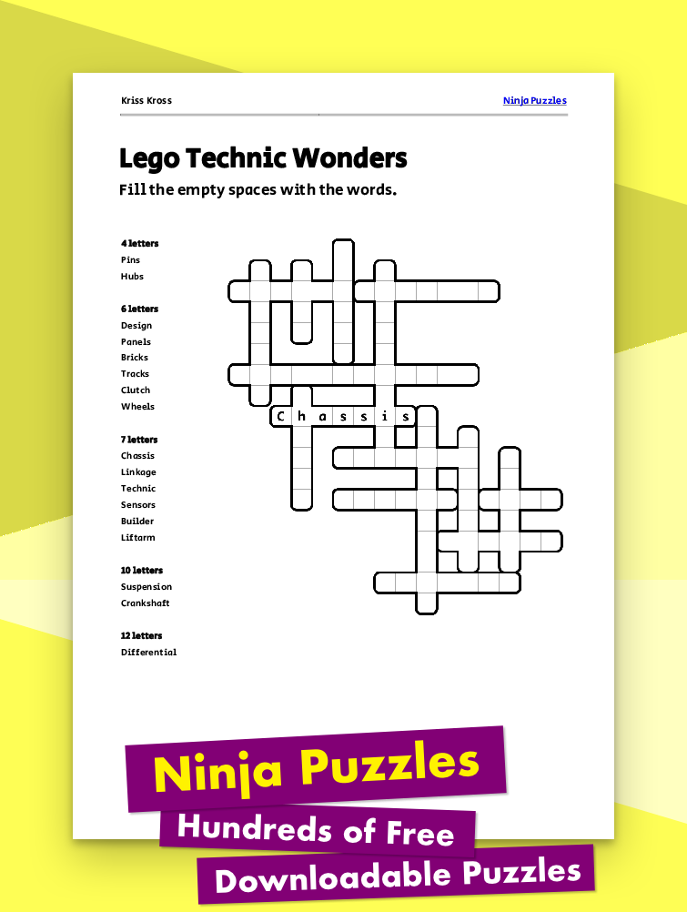 Free Lego Technic Wonders Kriss-Kross Puzzle - Free Printable PDF