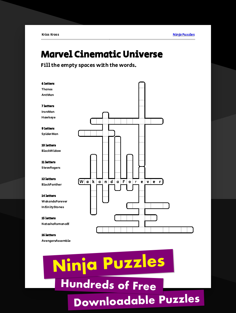 Free Marvel Cinematic Universe Kriss-Kross Puzzle - Free Printable PDF