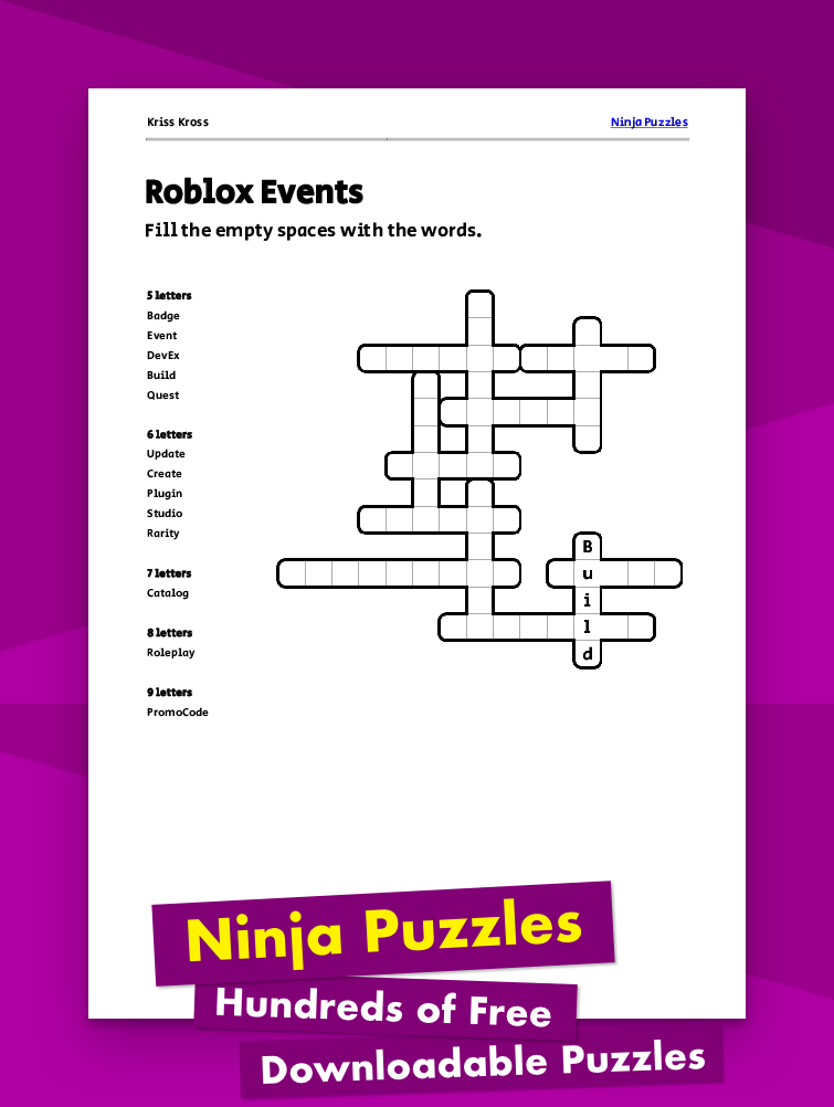 Free Roblox Events Kriss-Kross Puzzle - Free Printable PDF