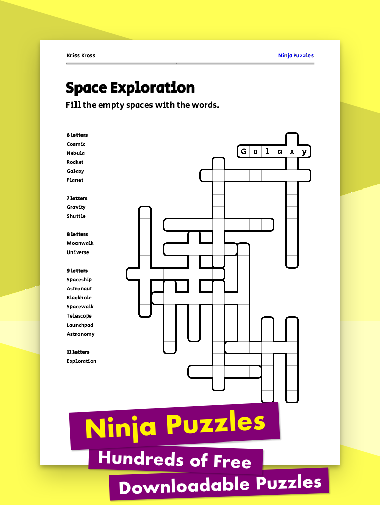 Free Space Exploration Kriss-Kross Puzzle - Free Printable PDF