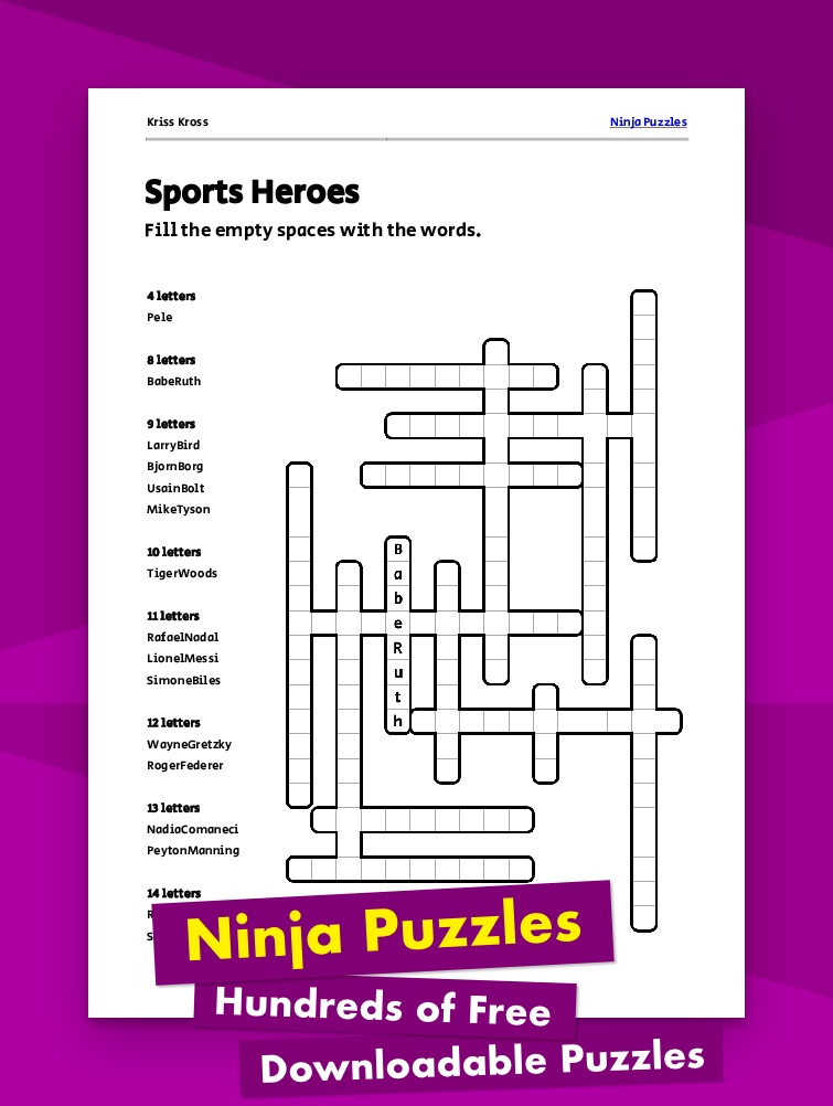 Free Sports Heroes Kriss-Kross Puzzle - Free Printable PDF