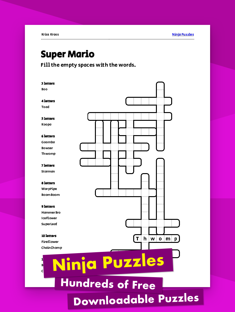 Free Super Mario Kriss-Kross Puzzle - Free Printable PDF