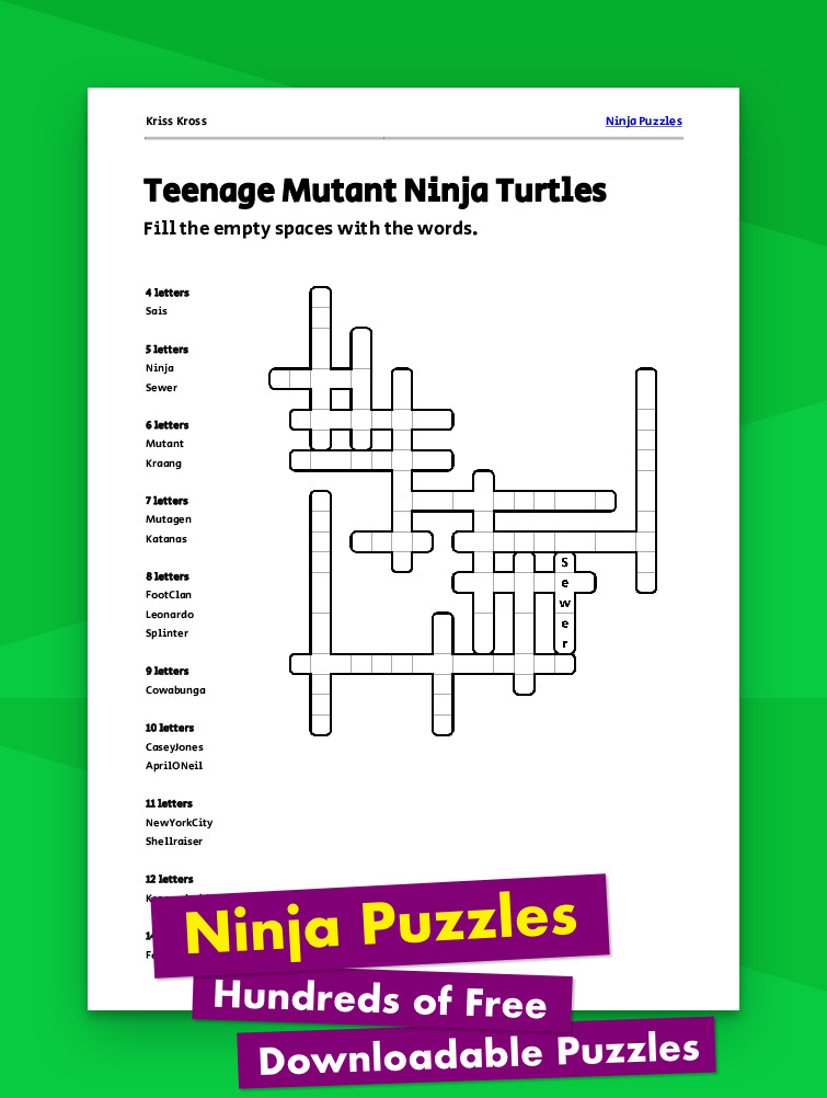 Free Teenage Mutant Ninja Turtles Kriss-Kross Puzzle - Free Printable PDF
