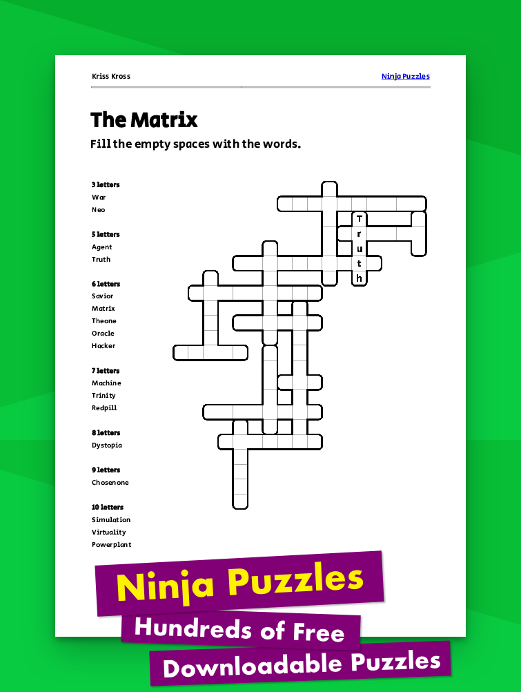 Free The Matrix Kriss-Kross Puzzle - Free Printable PDF