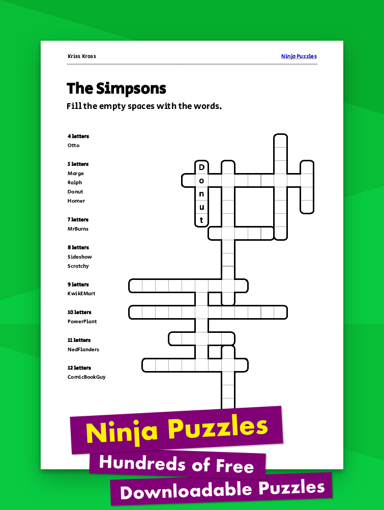 Free The Simpsons Kriss-Kross Puzzle - Free Printable PDF