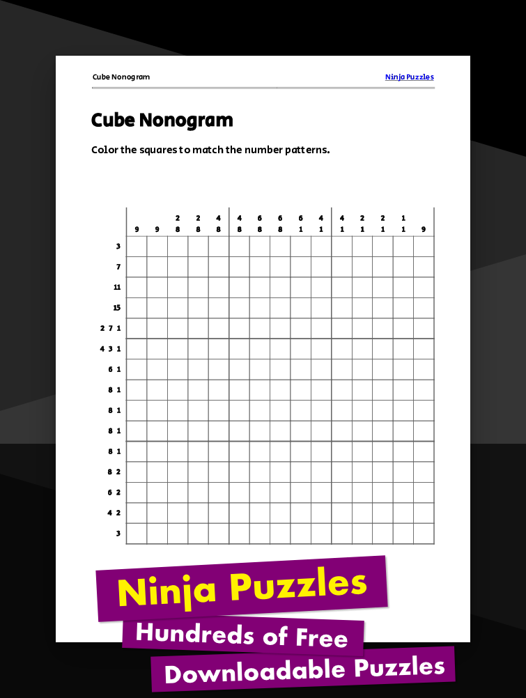 Cube Nonogram Puzzle - Free Printable PDF