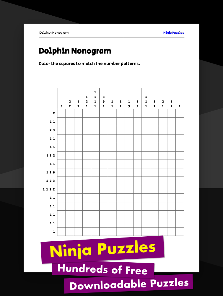 Dolphin Nonogram Puzzle - Free Printable PDF