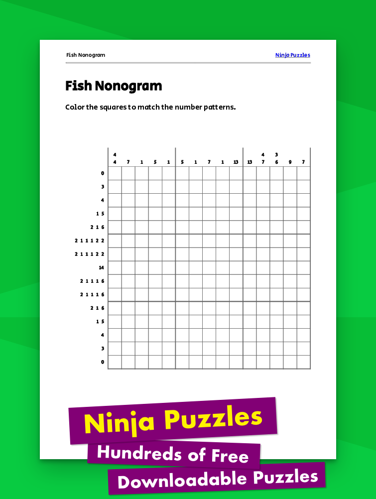 Fish Nonogram Puzzle - Free Printable PDF