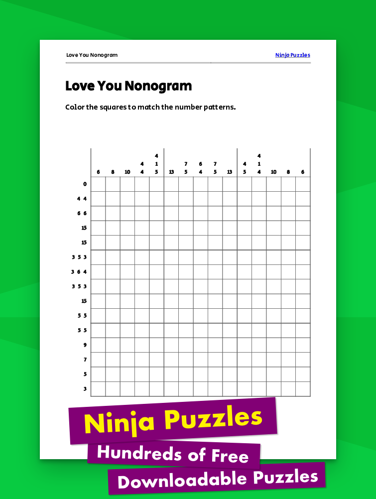 Love You Nonogram Puzzle - Free Printable PDF