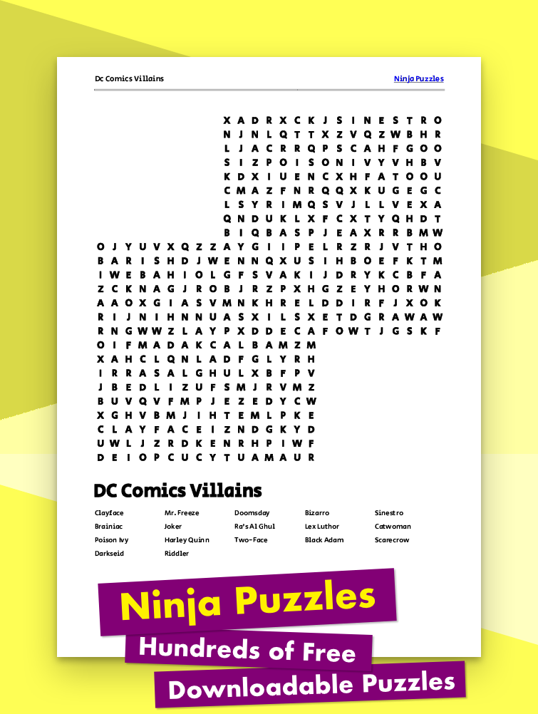 Free Printable Dc Comics Villains themed Word Search Puzzle - Free ...