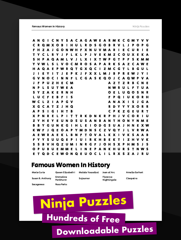 Free Printable Famous Women In History themed Word Search Puzzle - Free ...