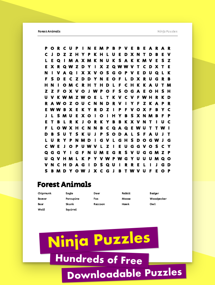 Free Printable Forest Animals themed Word Search Puzzle - Free ...