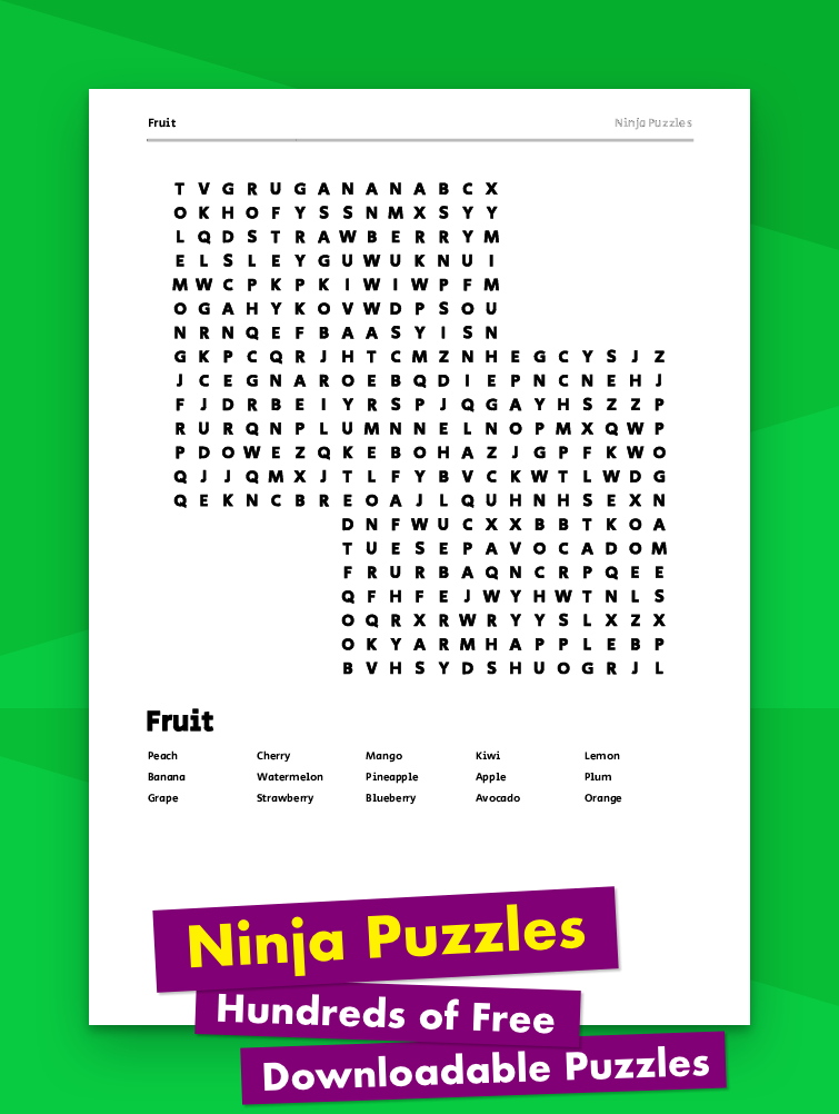 Free Printable Fruit themed Word Search Puzzle - Free Printable PDF