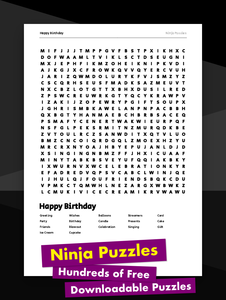 Free Printable Happy Birthday themed Word Search Puzzle - Free ...