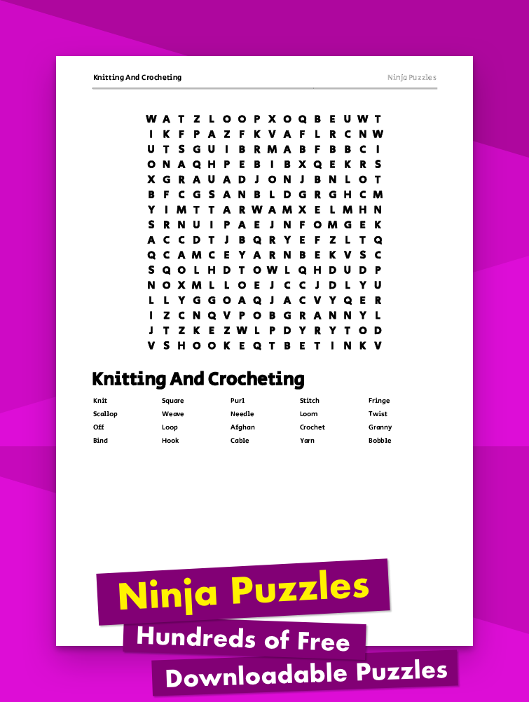 Free Printable Knitting And Crocheting themed Word Search Puzzle - Free ...