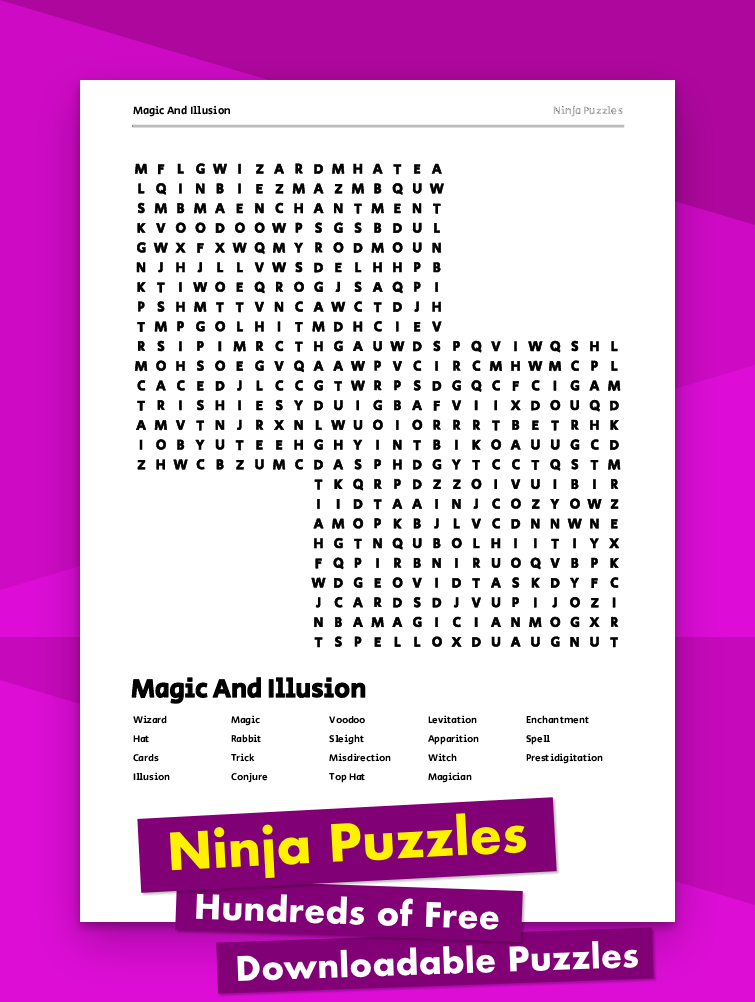 Free Printable Magic And Illusion themed Word Search Puzzle - Free ...