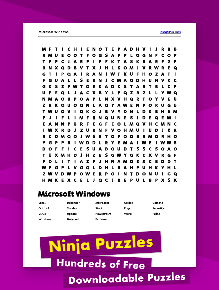 Free Printable Microsoft Windows themed Word Search Puzzle - Free ...