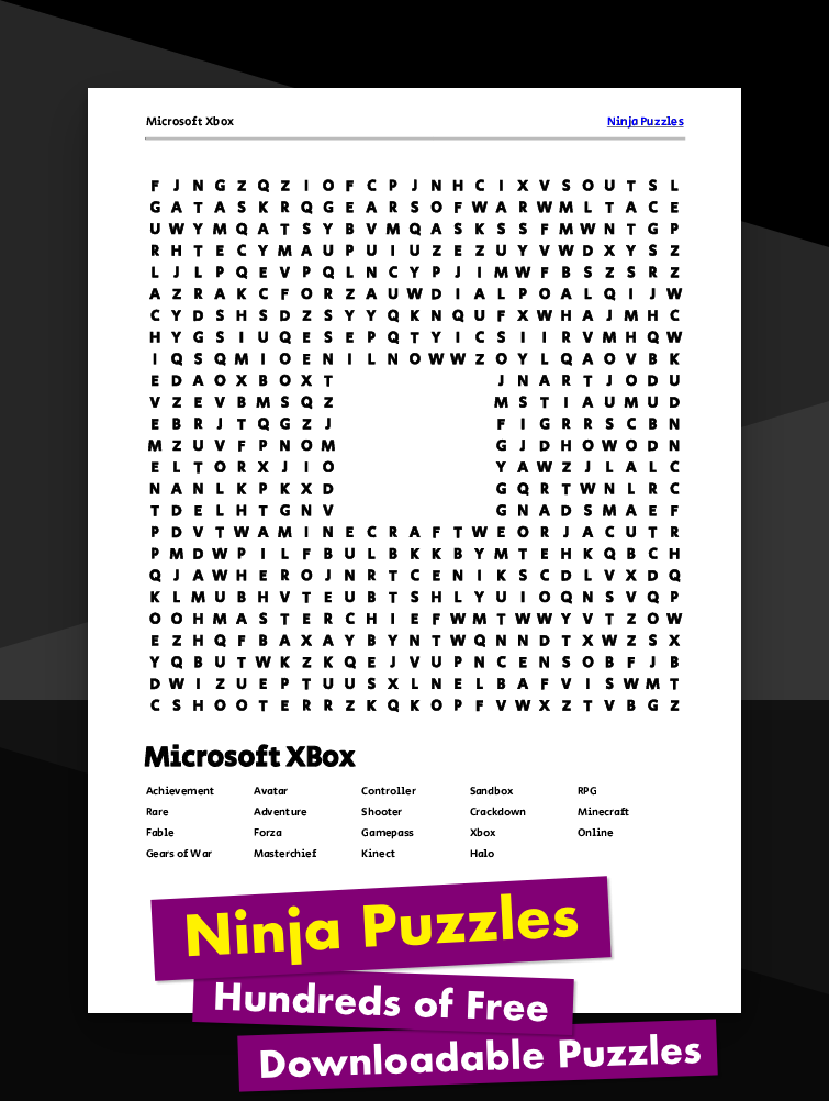 Free Printable Microsoft Xbox themed Word Search Puzzle - Free ...