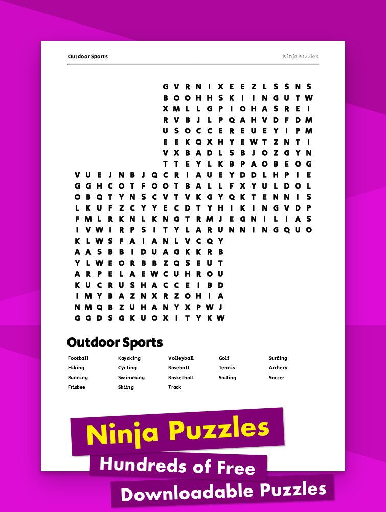 Free Printable Outdoor Sports themed Word Search Puzzle - Free ...