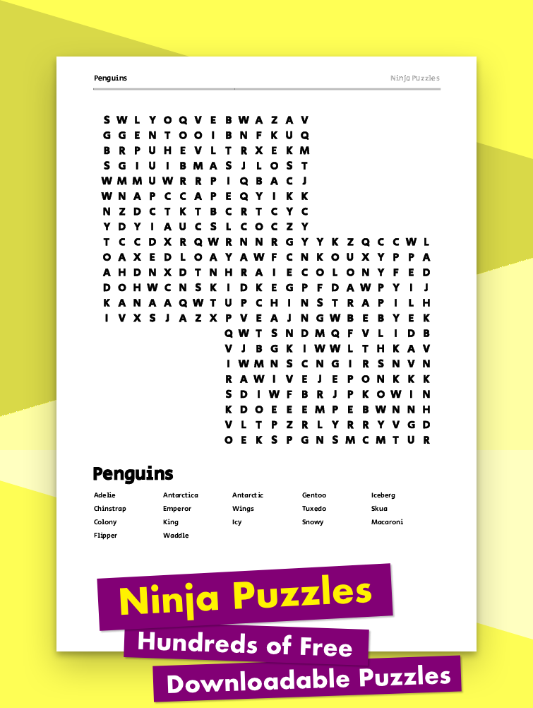 Free Printable Penguins themed Word Search Puzzle - Free Printable PDF
