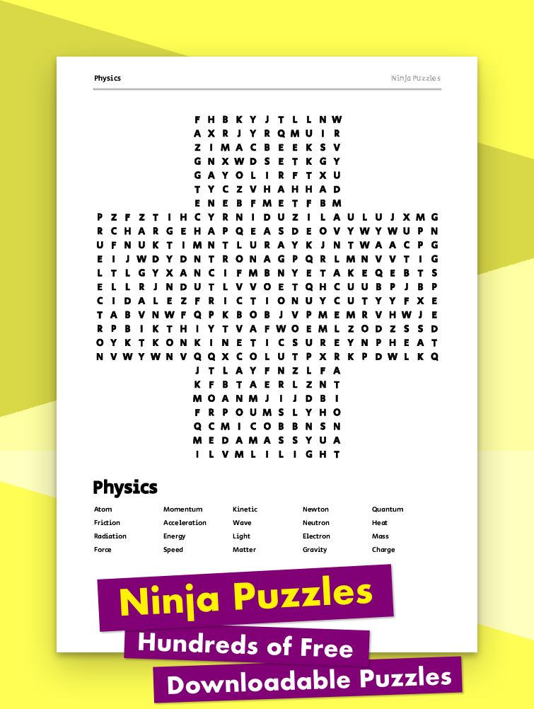 Free Printable Physics themed Word Search Puzzle - Free Printable PDF