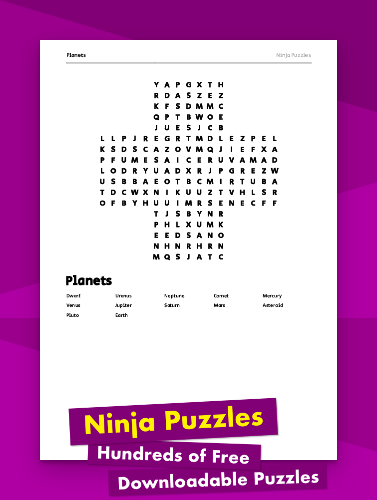 Free Printable Planets themed Word Search Puzzle - Free Printable PDF