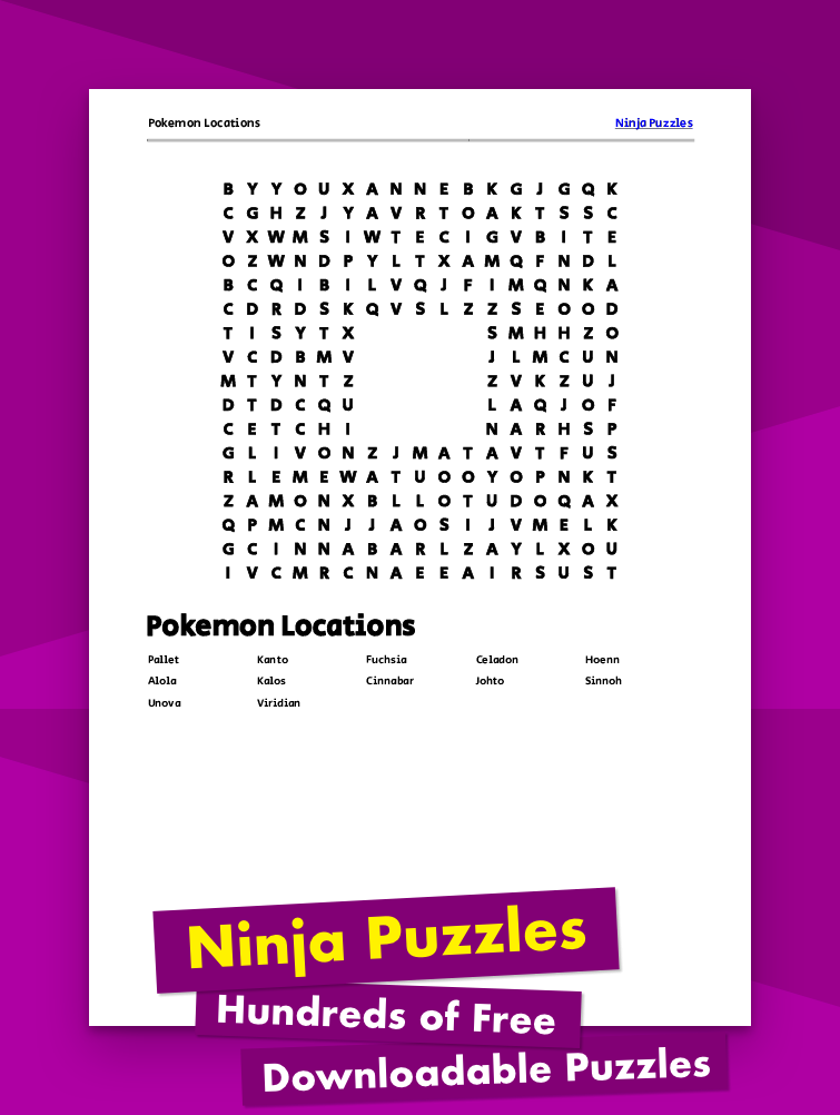 Free Printable Pokemon Locations themed Word Search Puzzle - Free ...