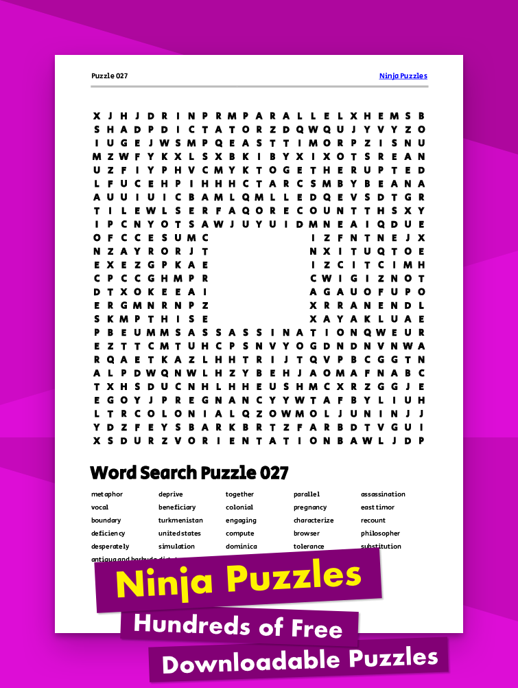 Free Printable Puzzle 027 themed Word Search Puzzle - Free Printable PDF