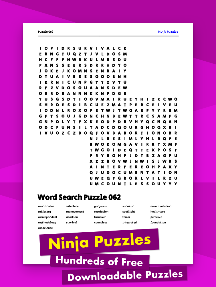 Free Printable Puzzle 062 themed Word Search Puzzle - Free Printable PDF