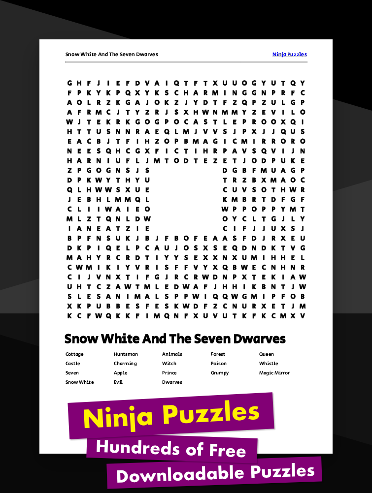Free Printable Snow White And The Seven Dwarves themed Word Search ...