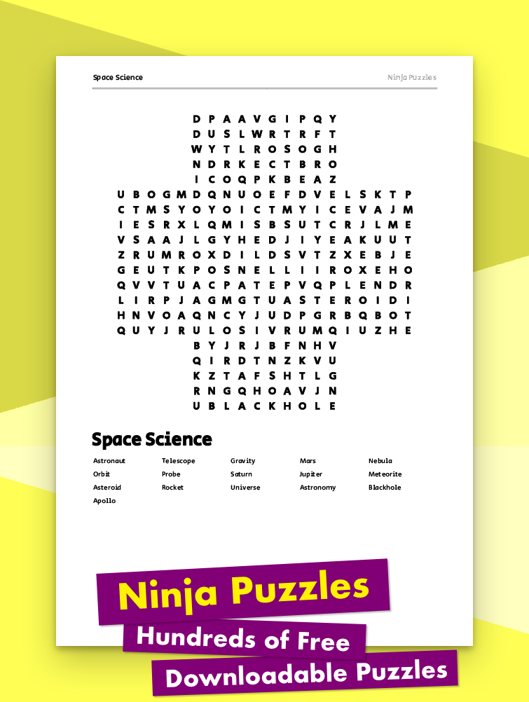 Free Printable Space Science themed Word Search Puzzle - Free Printable PDF