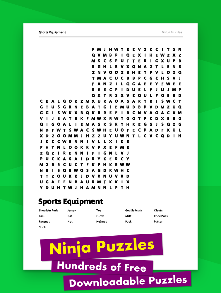 Free Printable Sports Equipment themed Word Search Puzzle - Free ...