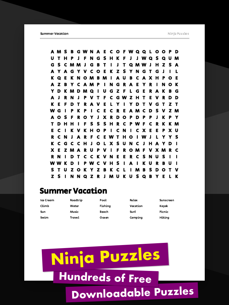 Free Printable Summer Vacation themed Word Search Puzzle - Free ...