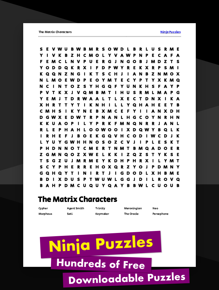 Free Printable The Matrix Characters themed Word Search Puzzle - Free ...