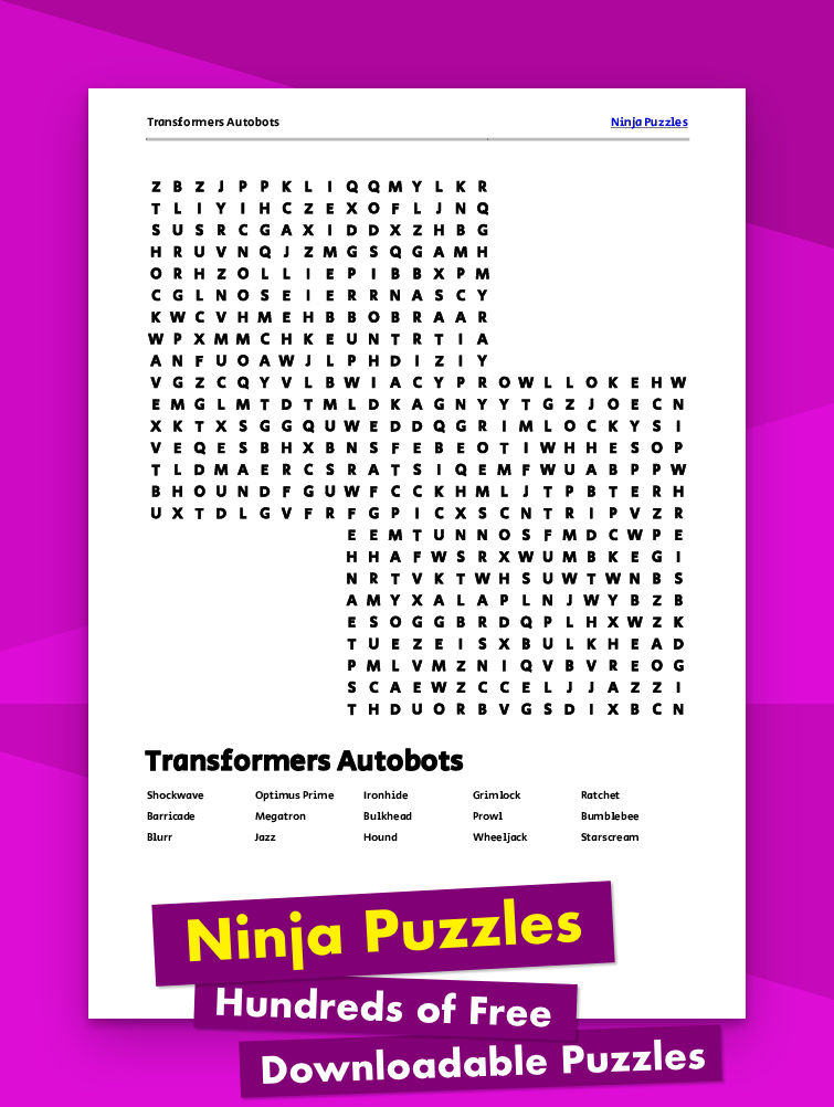 Free Printable Transformers Autobots themed Word Search Puzzle - Free ...