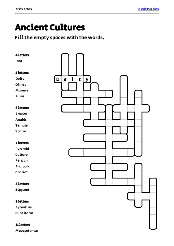 Free Ancient Cultures Kriss-Kross Puzzle - Free Printable PDF