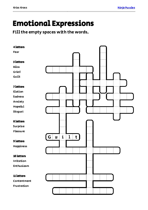 Free Emotional Expressions Kriss-Kross Puzzle - Free Printable PDF