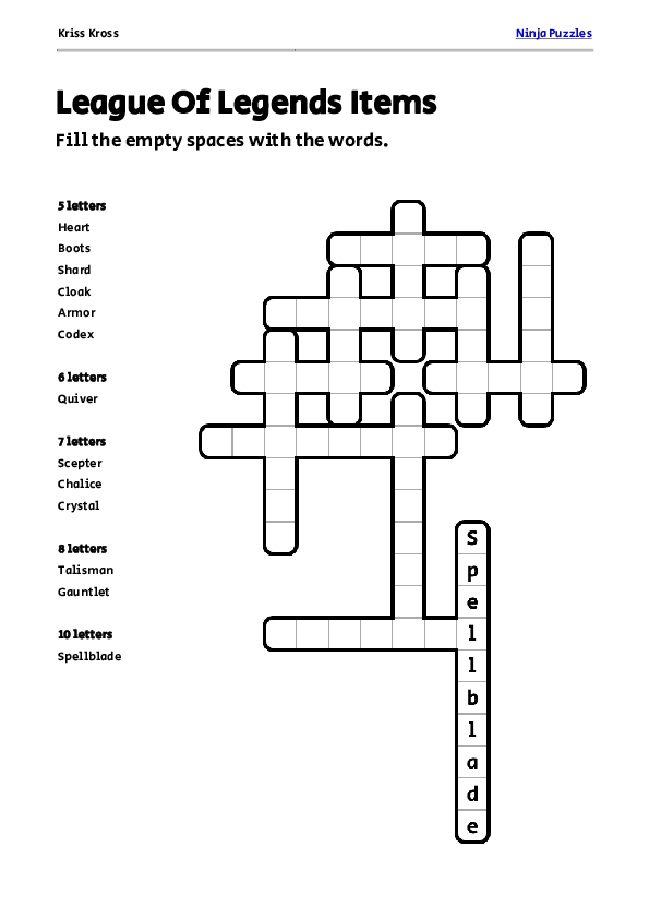 Free League Of Legends Items Kriss-Kross Puzzle - Free Printable PDF