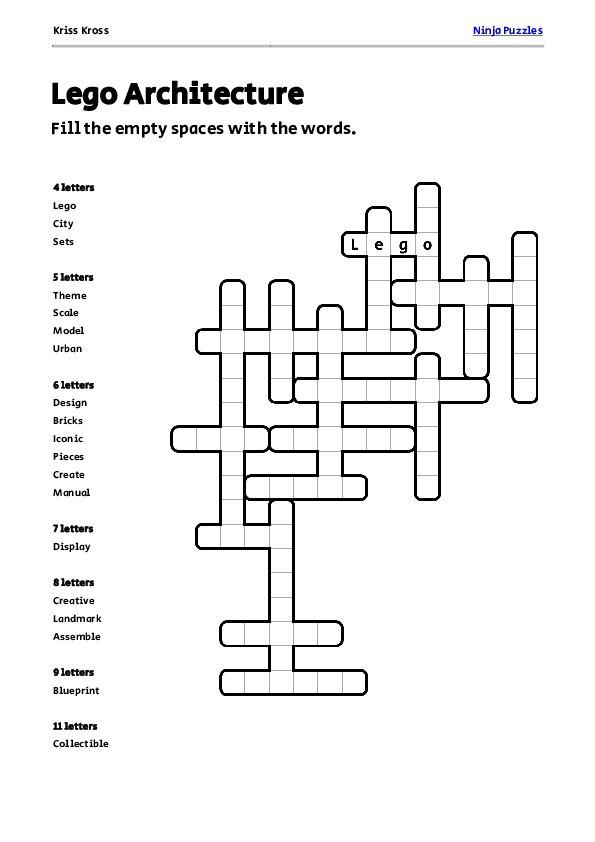 Free Lego Architecture Kriss-Kross Puzzle - Free Printable PDF