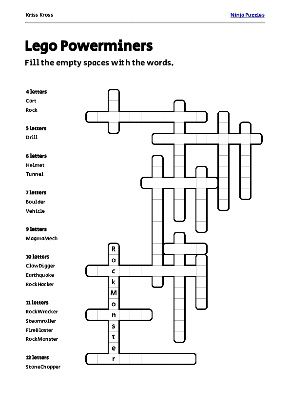 Free Lego Powerminers Kriss-Kross Puzzle - Free Printable PDF