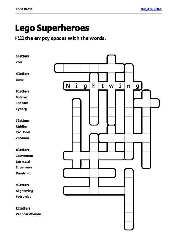 Free Lego Superheroes Kriss-Kross Puzzle - Free Printable PDF