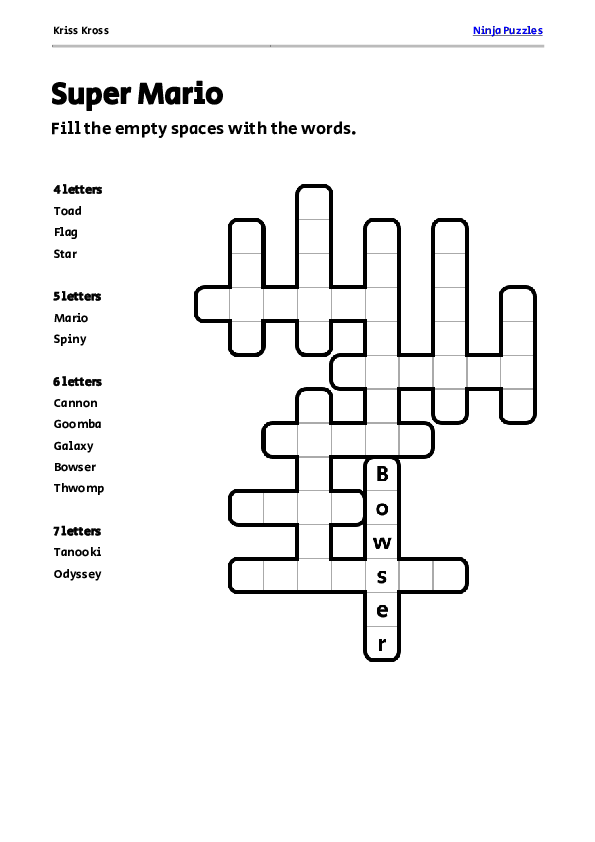 Free Super Mario Kriss-Kross Puzzle - Free Printable PDF