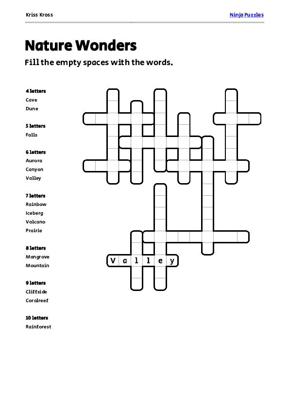 Free Nature Wonders Kriss-Kross Puzzle - Free Printable PDF